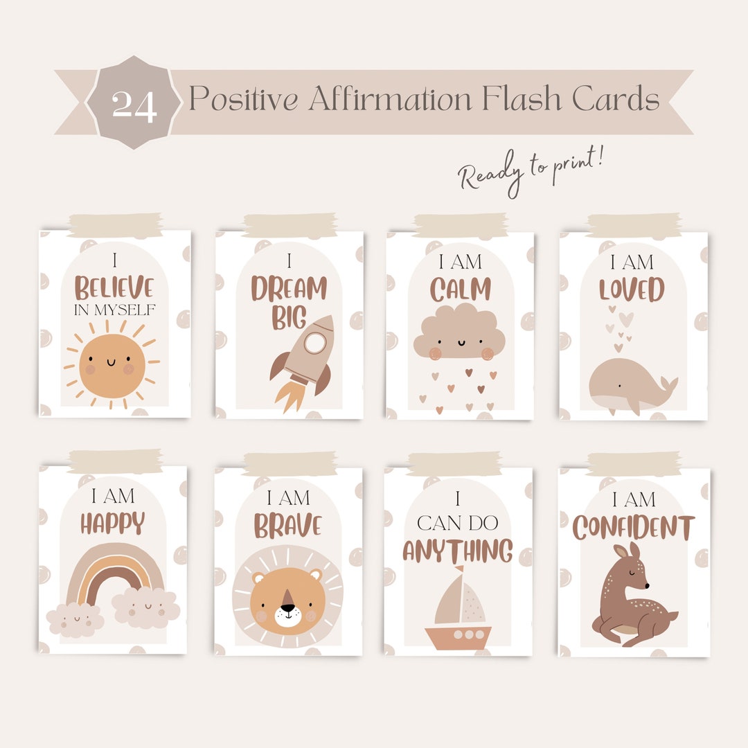 Positive Affirmation Printable Flash Cards Boho Style Visuals for ...