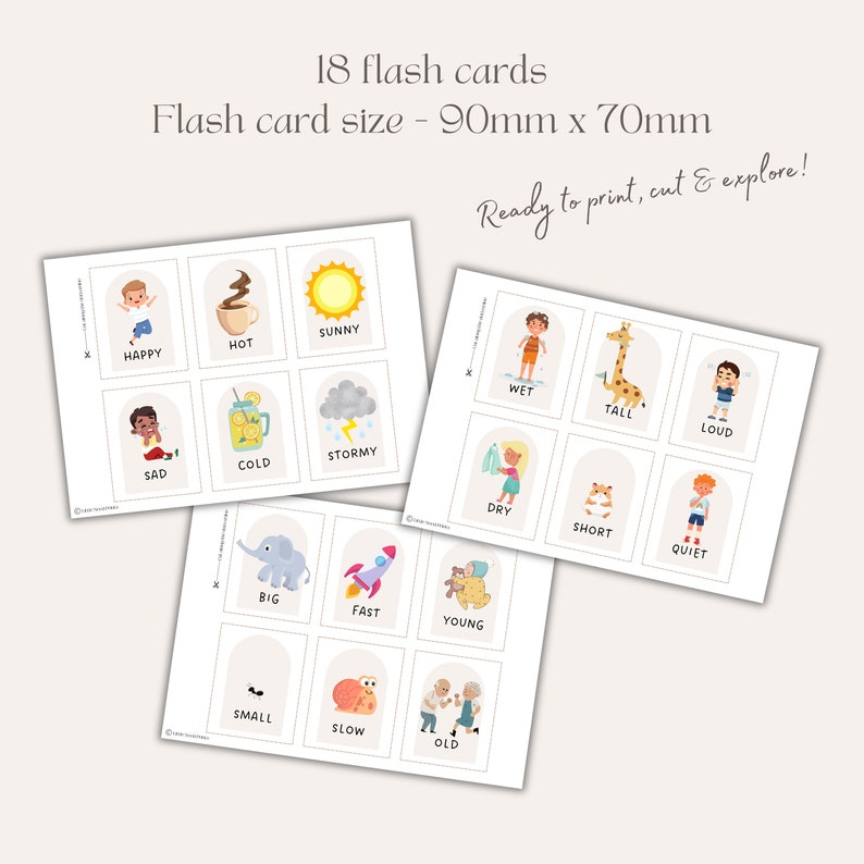 Opposites Printable Flash Cards Preschool Teaching Resources Toddler ...