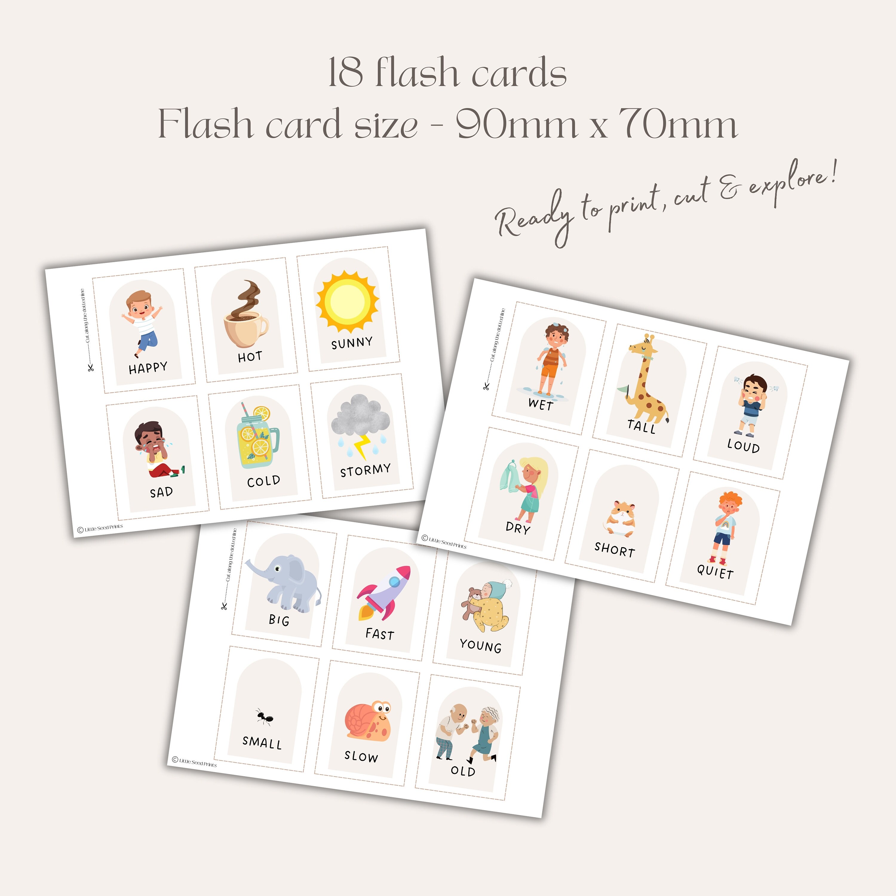 Opposites Printable Flash Cards Preschool Teaching Resources Toddler ...