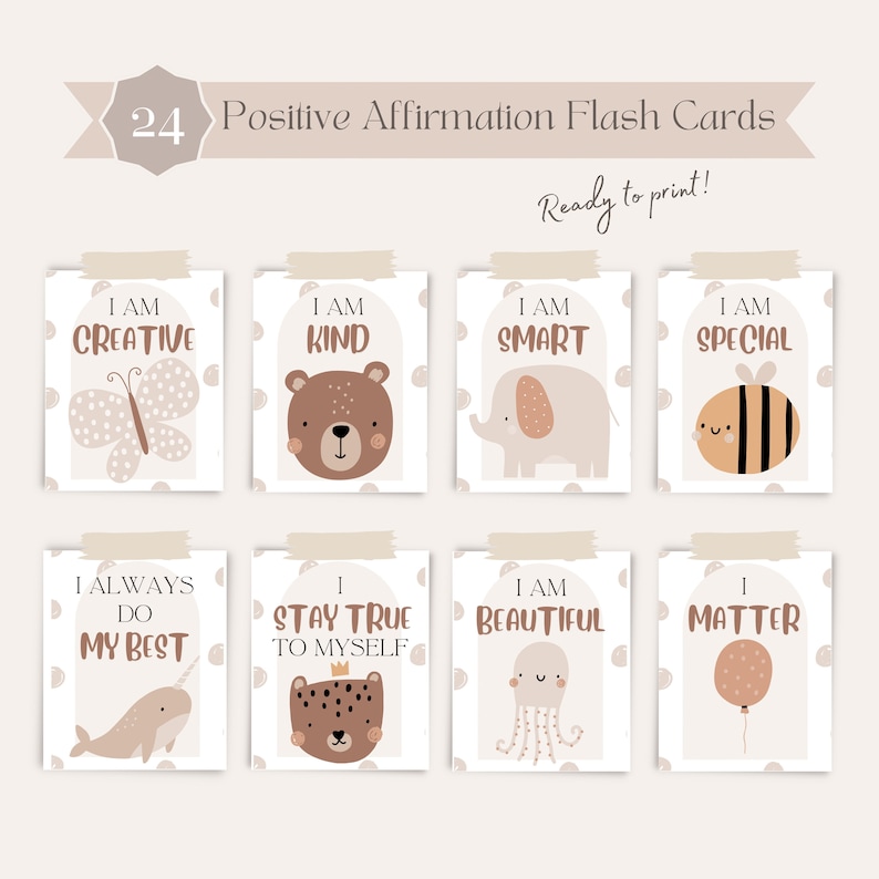 Positive Affirmation Printable Flash Cards Boho Style Visuals for ...