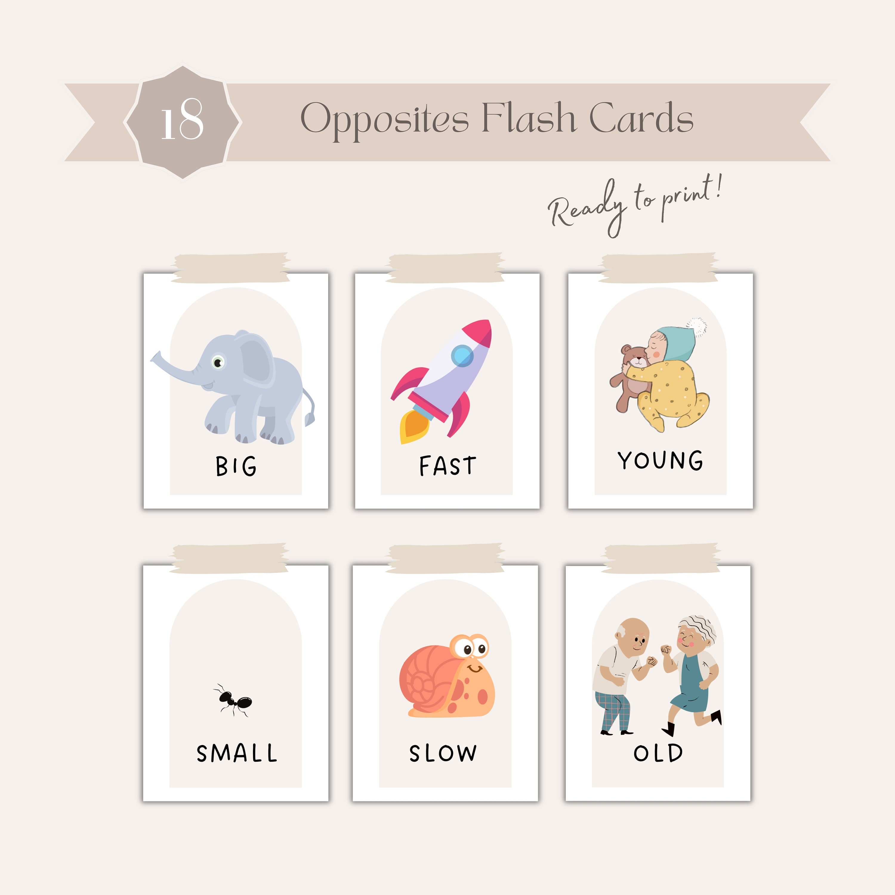 Opposites Printable Flash Cards Preschool Teaching Resources Toddler ...