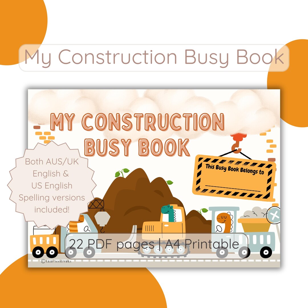 Construction Busy Book Printable Toddler Trucks Diggers Quiet Time ...