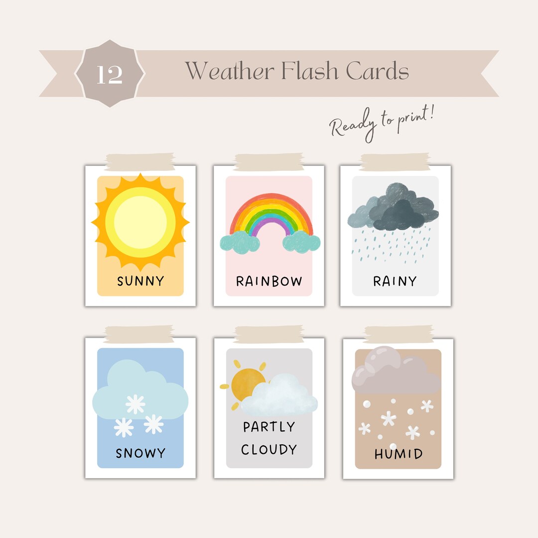 Weather Printable Flash Cards Preschool Resources Homeschool Materials ...