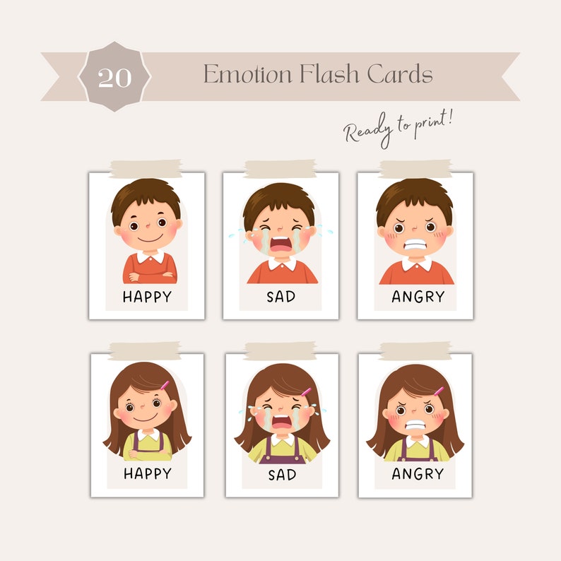 Emotion Flash Cards Printable Preschool Teaching Resources Toddler Materials Homeschool Early ...