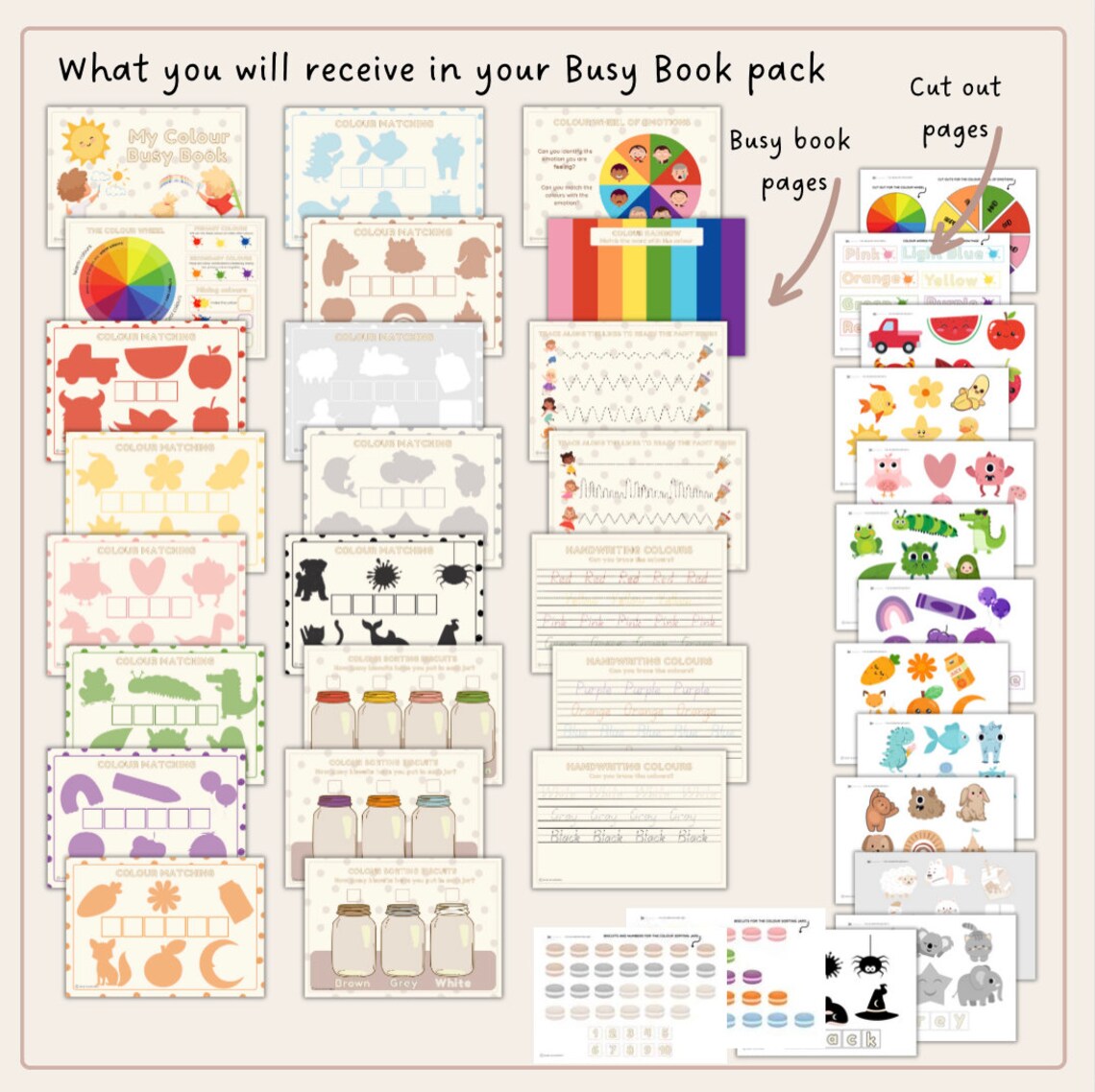 Colour Sorting Busy Book Printable Preschool Color Activity Homeschool ...