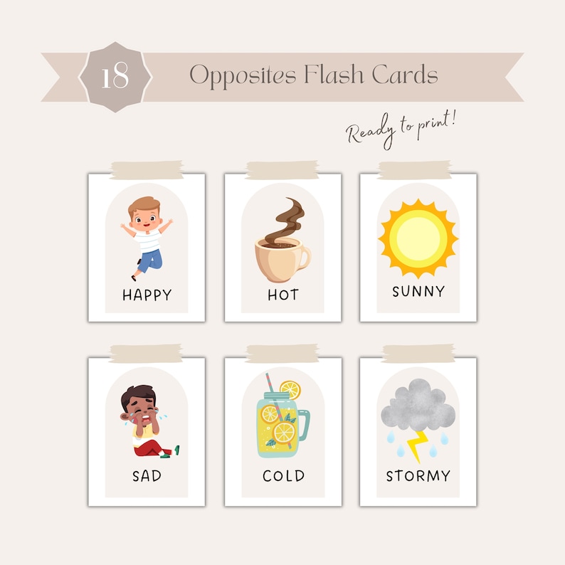 Opposites Printable Flash Cards Preschool Teaching Resources Toddler ...