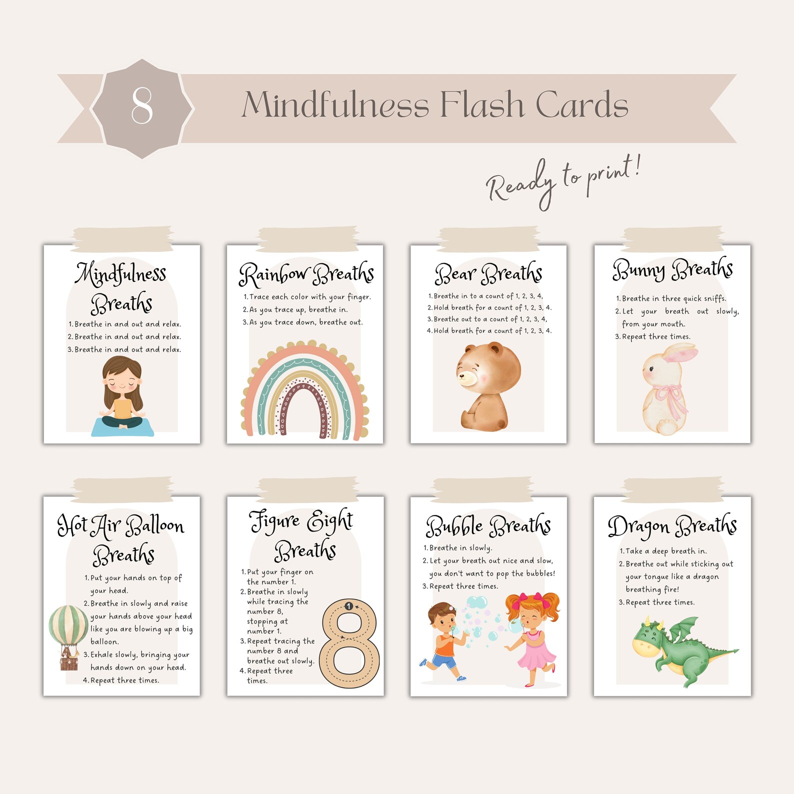 Mindfulness Flash Cards Positive Affirmations Visuals Breathing ...