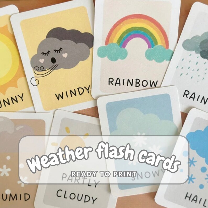 Weather Printable Flash Cards Preschool Resources Homeschool - Etsy