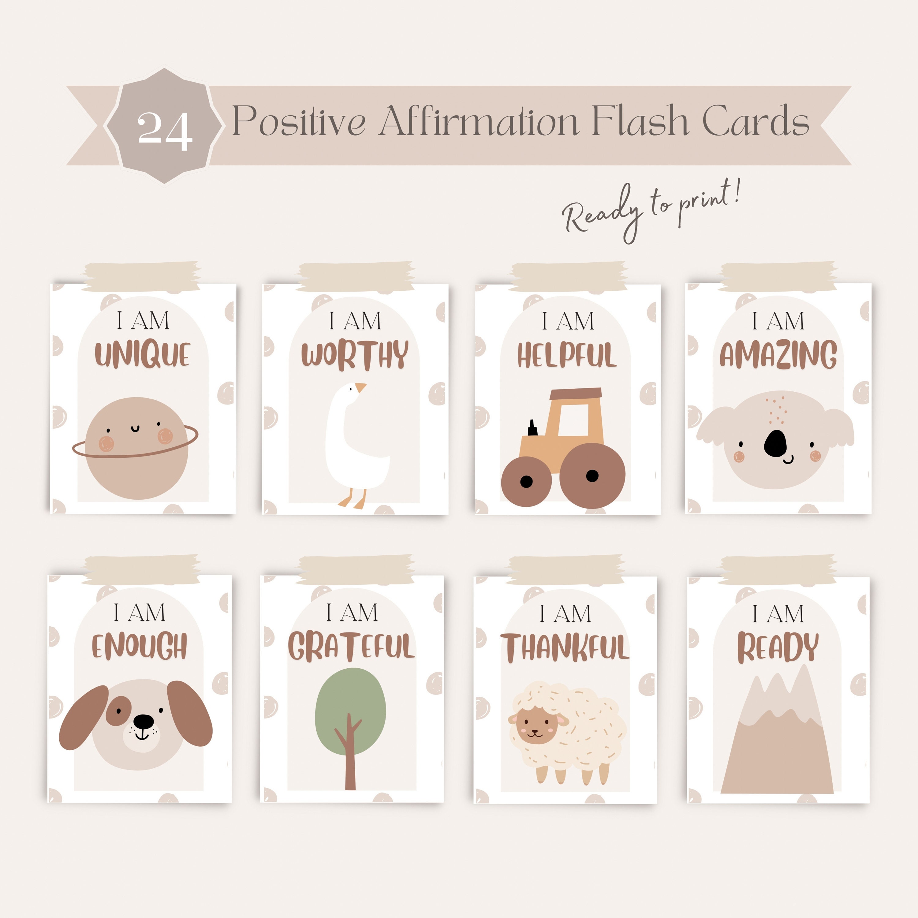 Positive Affirmation Printable Flash Cards Boho Style Visuals for ...