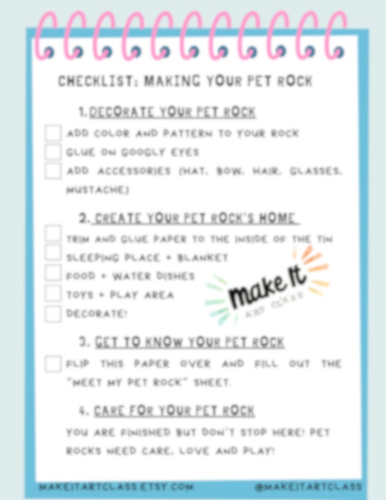 Pet Rock Activity Kit Digital Download - Etsy