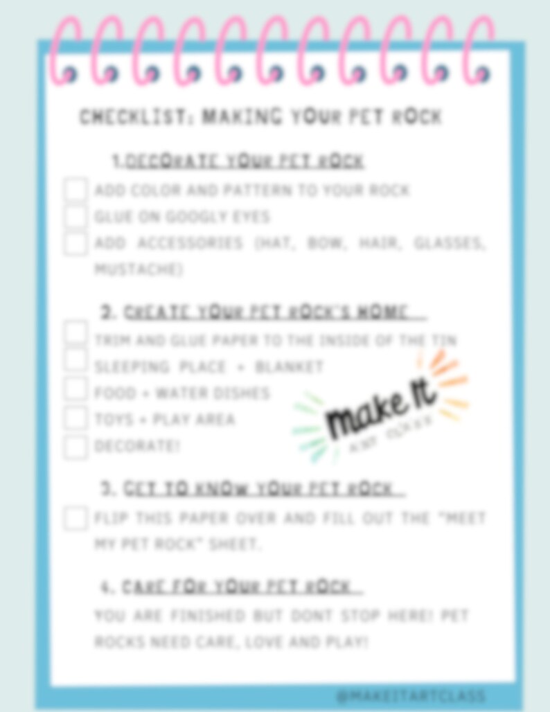 Pet Rock Activity Kit Digital Download - Etsy
