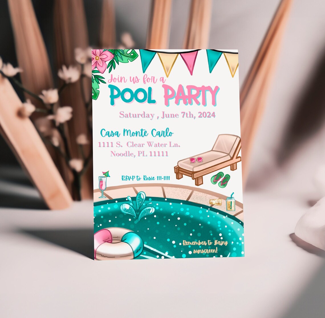 Cute Colorful Pool Party Invitation Template, Summer Invitation ...