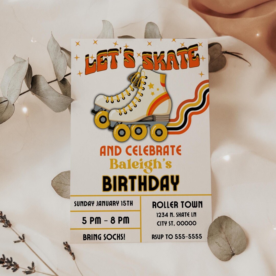 Roller Skate Party Invitation, Retro Roller Skating Theme Party, 70s ...