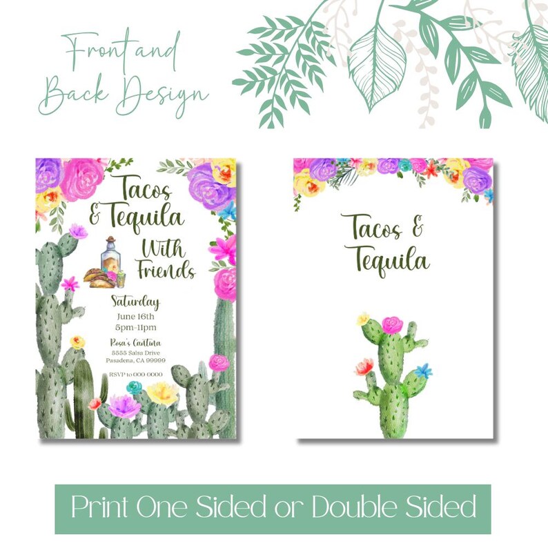 Tacos and Tequila Fiesta Invitation, Desert Floral (5x7 PDF) - Etsy
