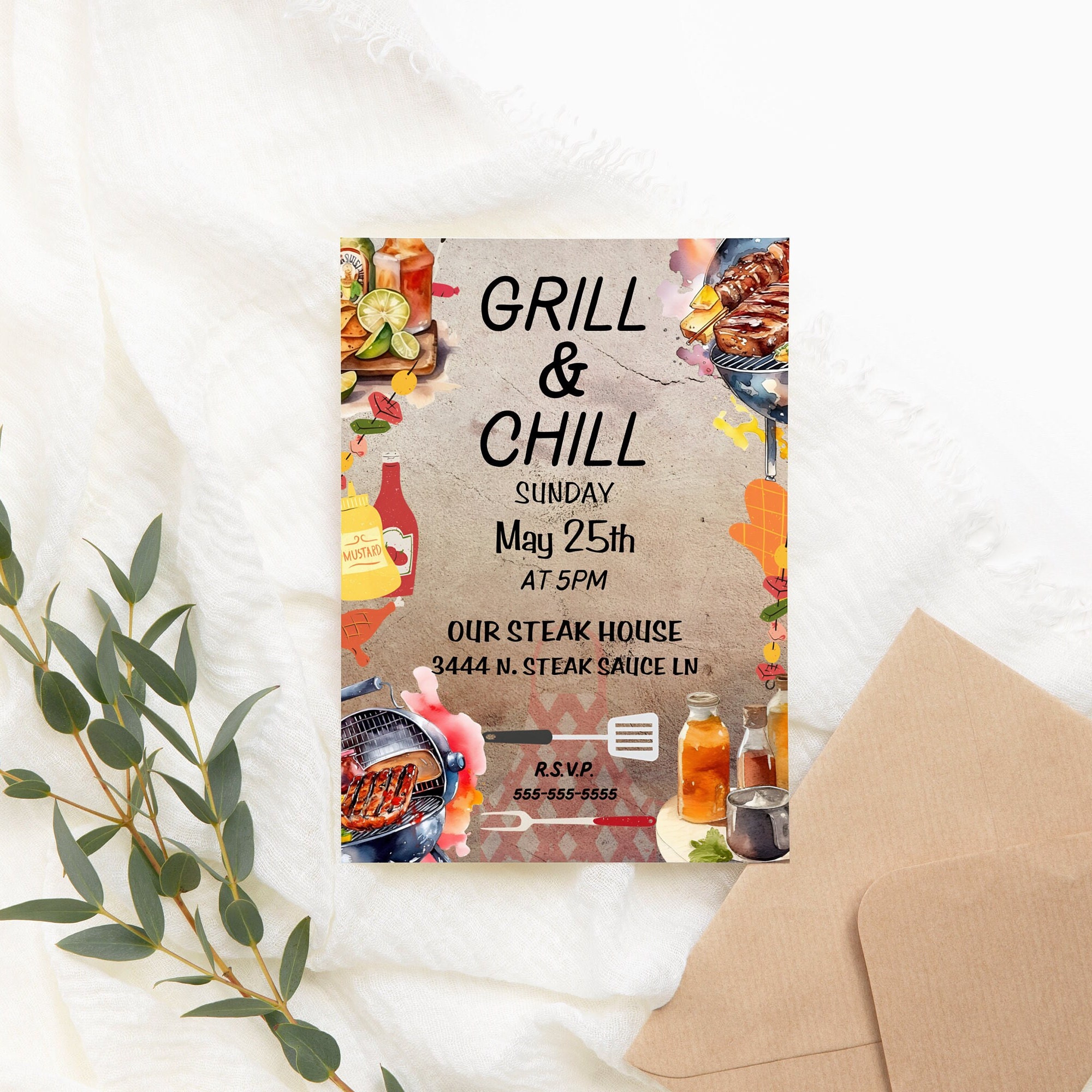 Grill and Chill BBQ Party Invitation, Backyard BBQ Invite, Summer ...