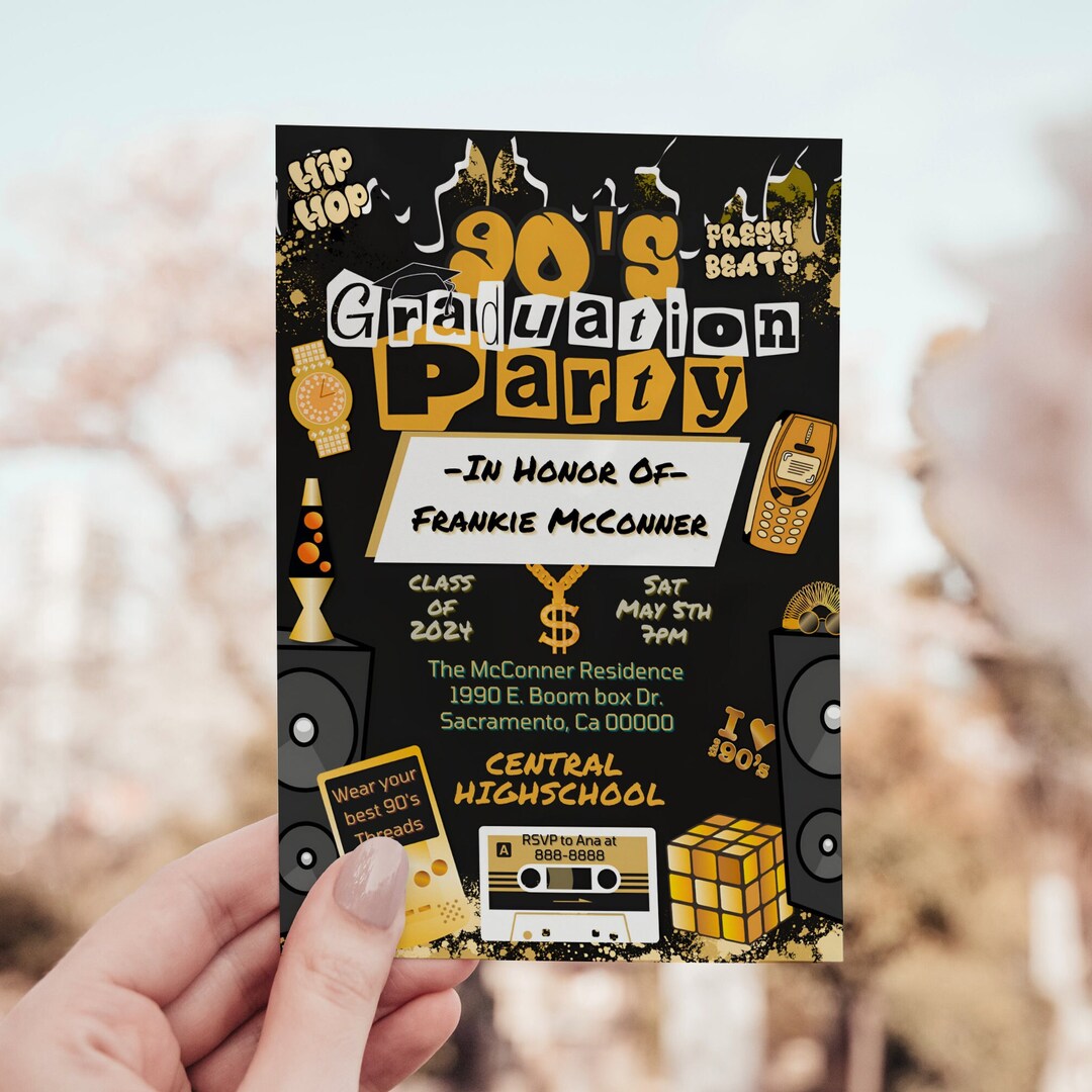 90's Party Invitation, 90s Graduation Invite, Grad Party Invitation ...