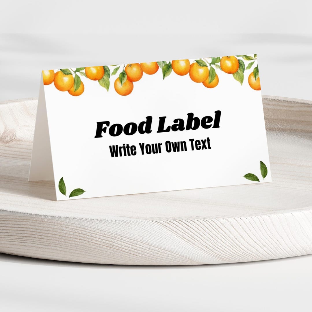 Little Cutie Orange Baby Shower Foldable Food Cards, Food Labels ...