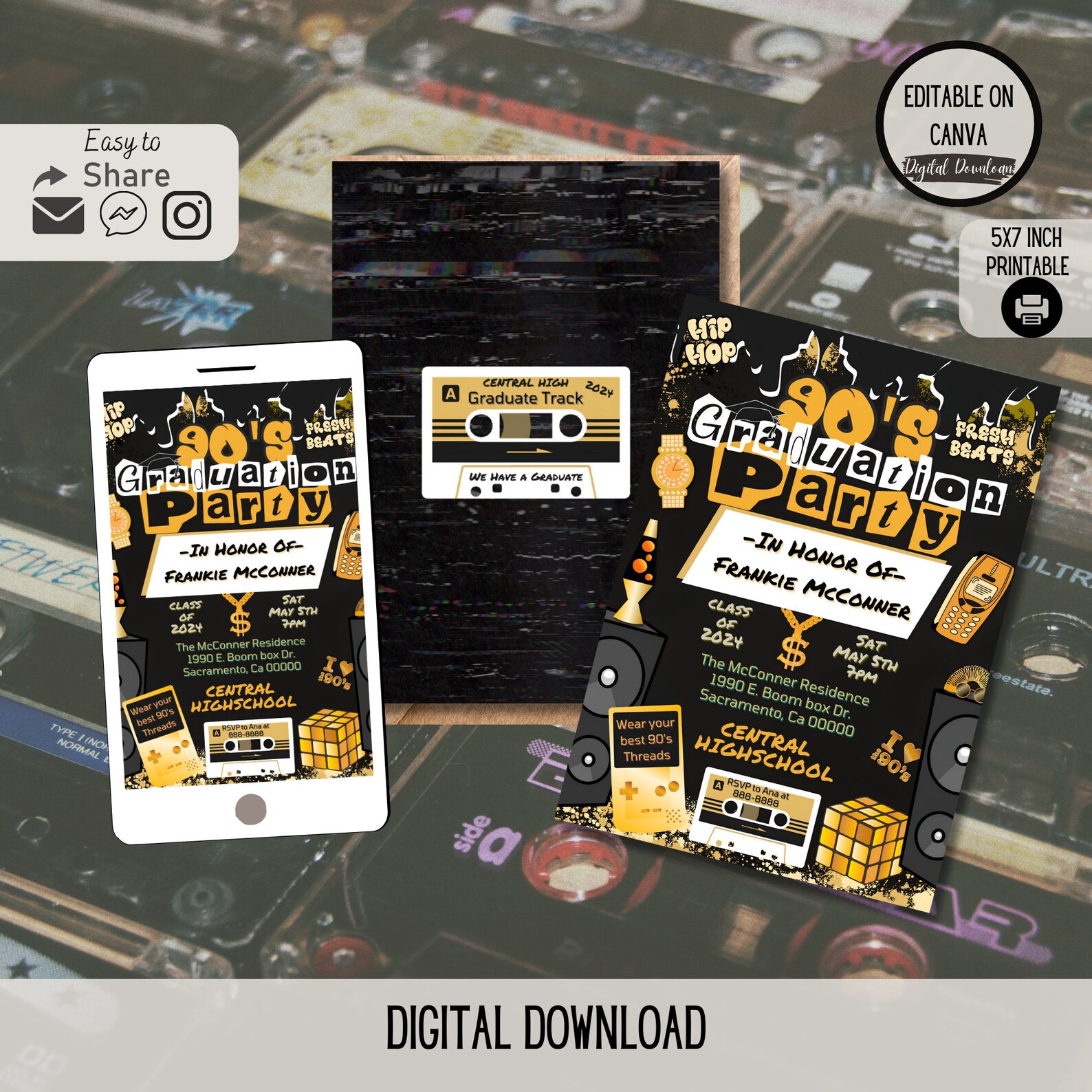 90's Party Invitation, 90s Graduation Invite, Grad Party Invitation ...