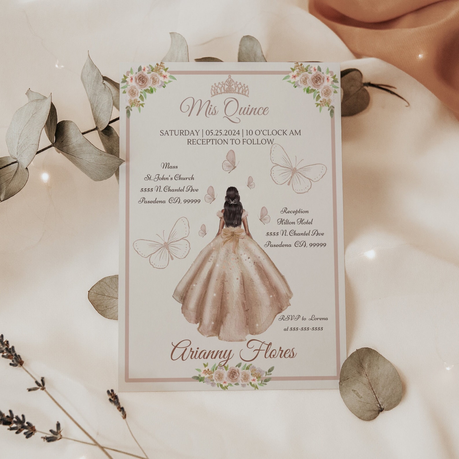 Quinceañera Invitation Template, Champagne Quince Invite, Customizable ...