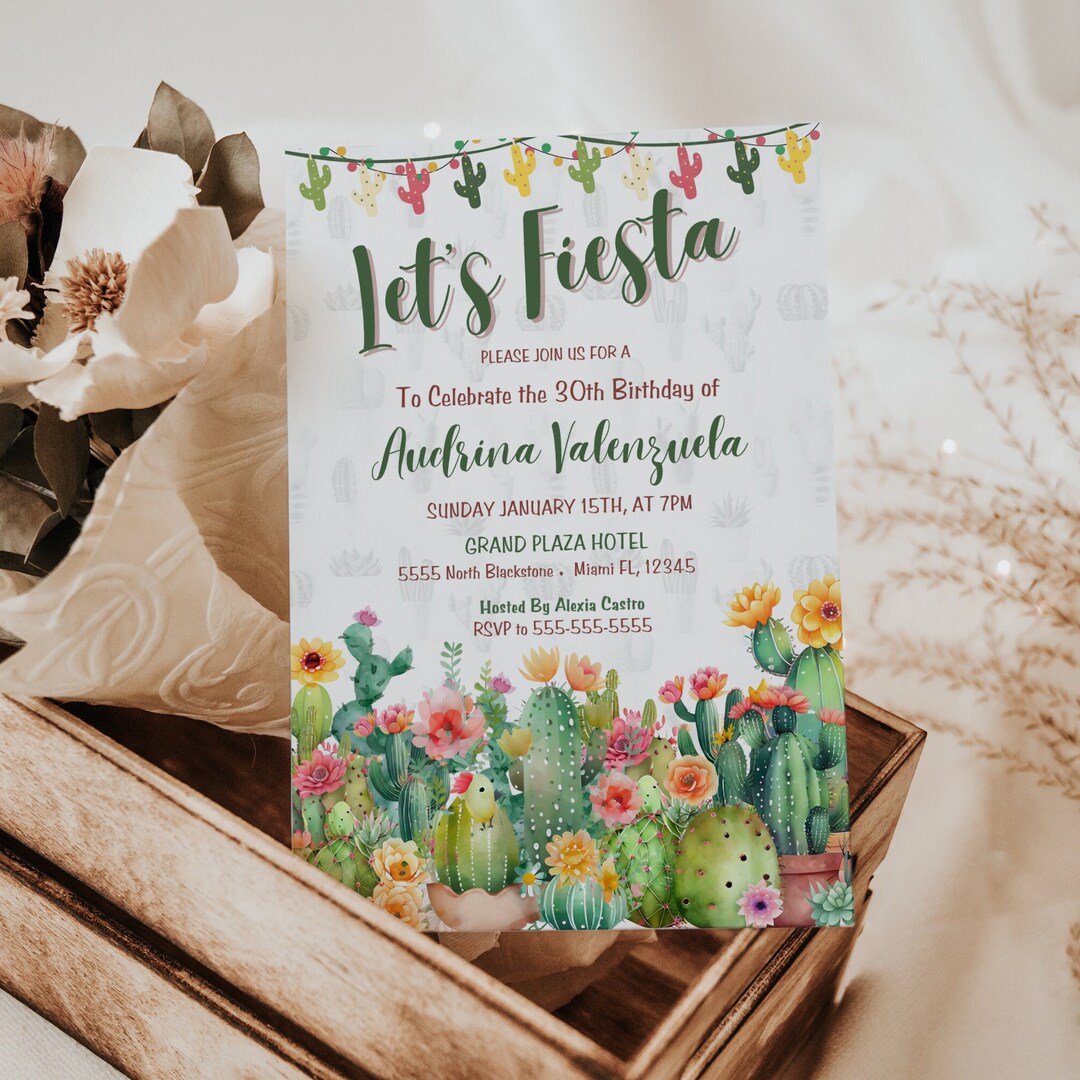 Desert Cactus Fiesta Birthday Invitation, Southwest Party Invite, 5x7 ...