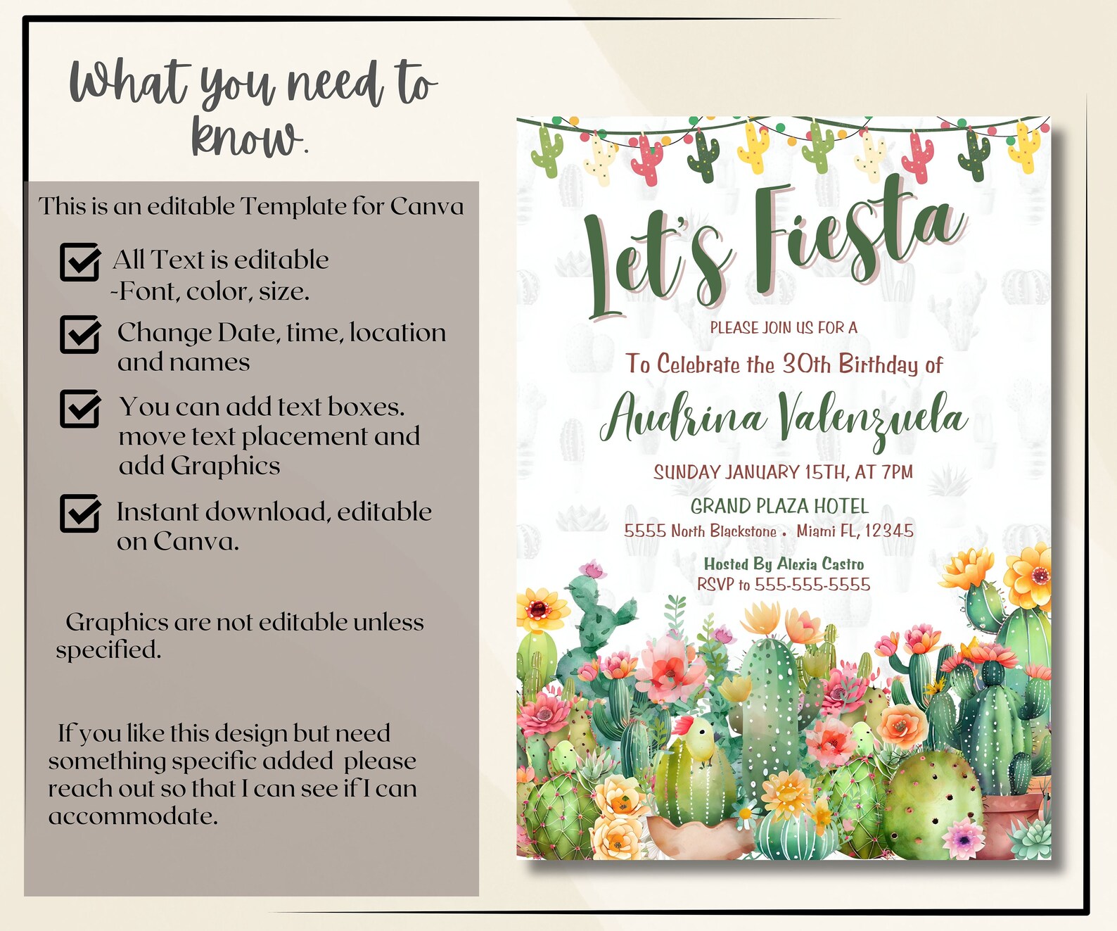 Desert Cactus Fiesta Birthday Invitation, Vibrant Desert Theme, Cactus ...