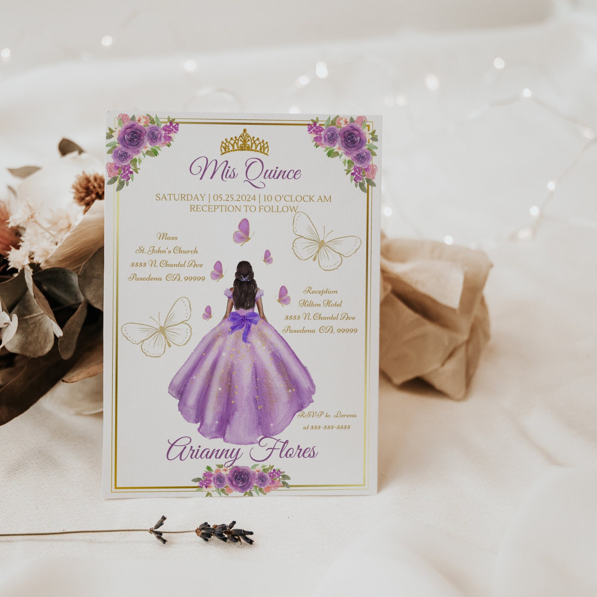 Purple Quinceañera Invitation Template, Quince Customizable Purple ...