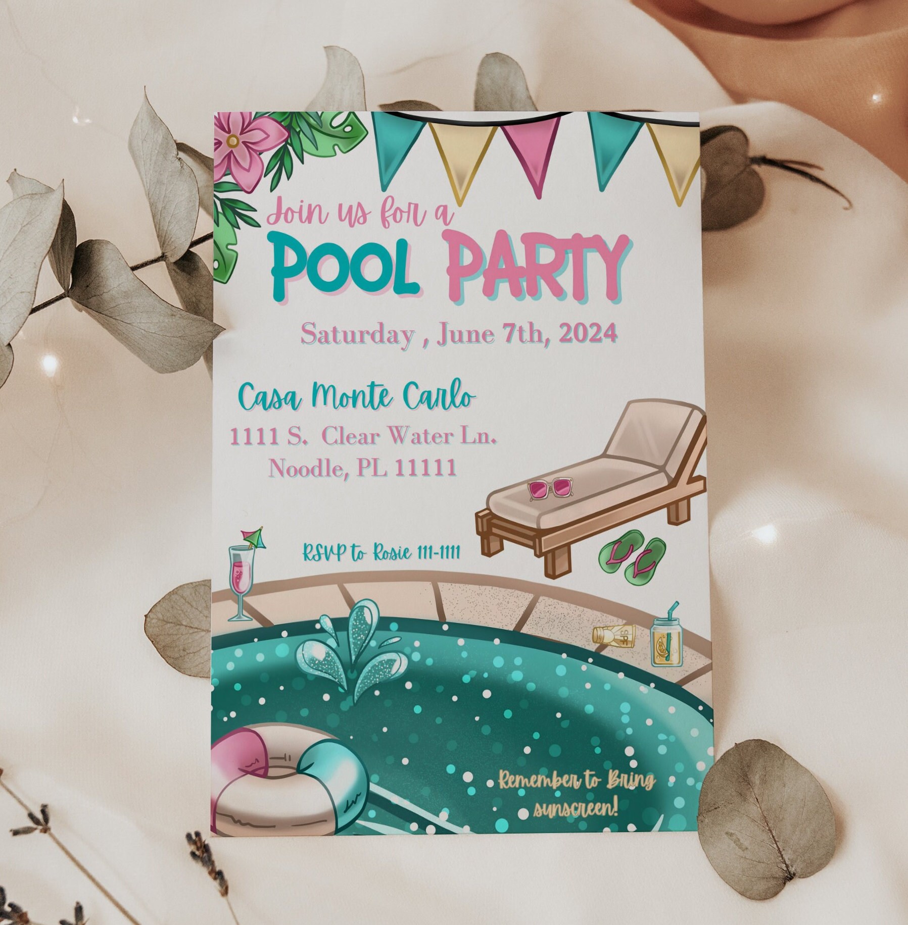 Cute Colorful Pool Party Invitation Template, Summer Invitation ...