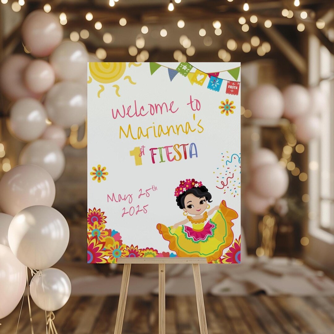 First Fiesta Welcome Sign, Girl's 1st Fiesta Birthday Sign, Mexican ...