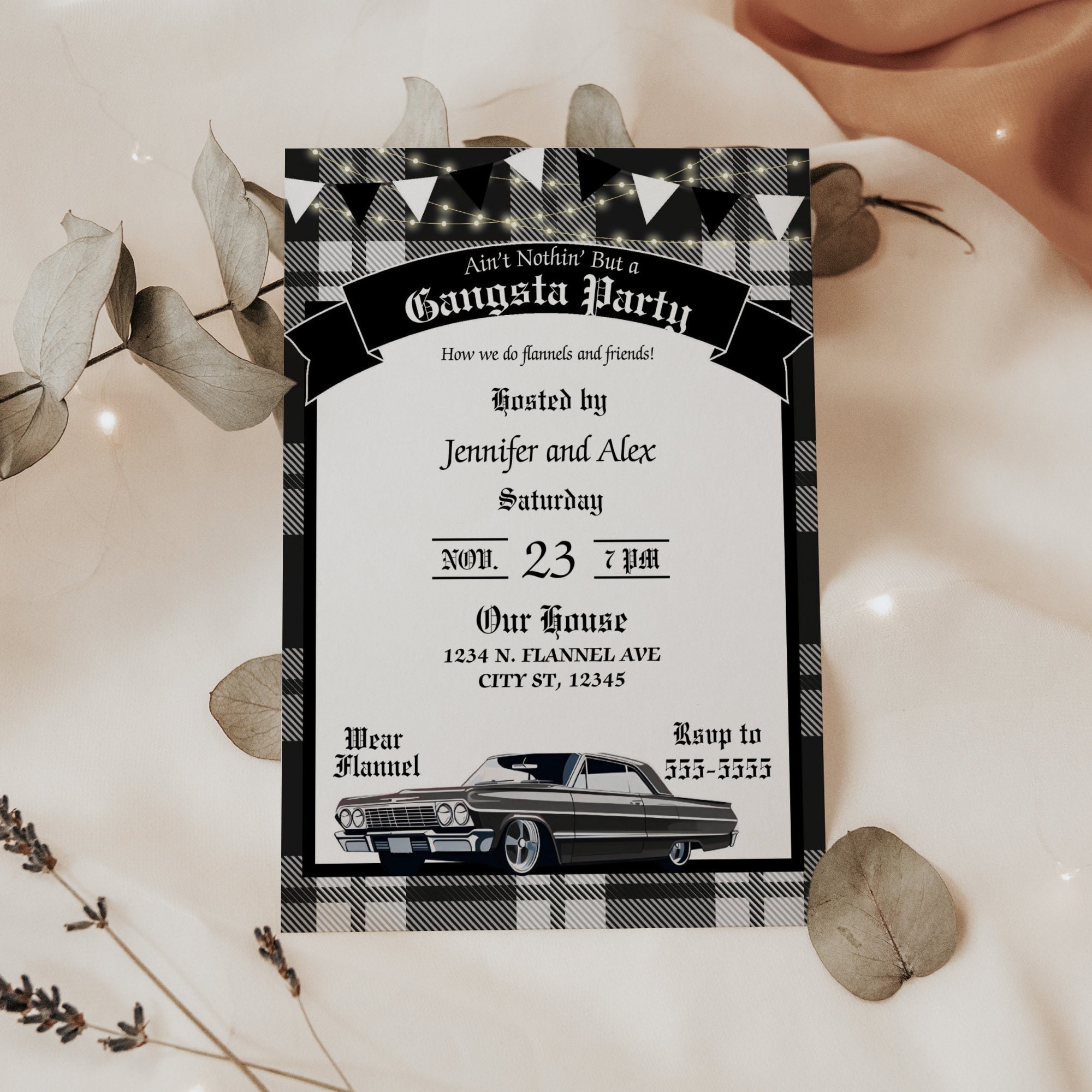 Gangsta Flannel & Friends Low Rider Party Invitation Ain't Nothin' but ...