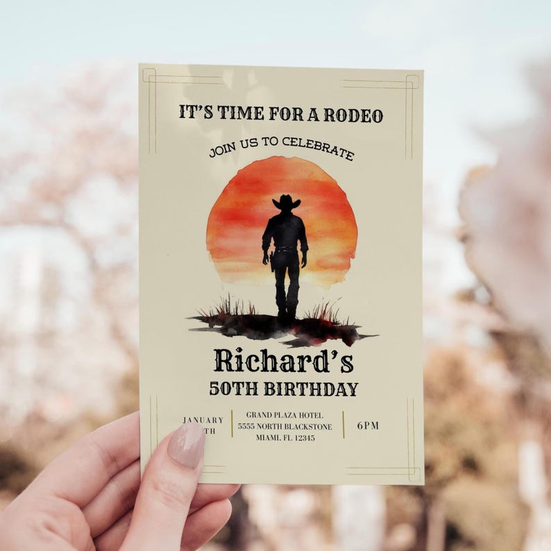 50th Birthday Invitation, Cowboy Rodeo Theme, 50th Birthday Invite ...