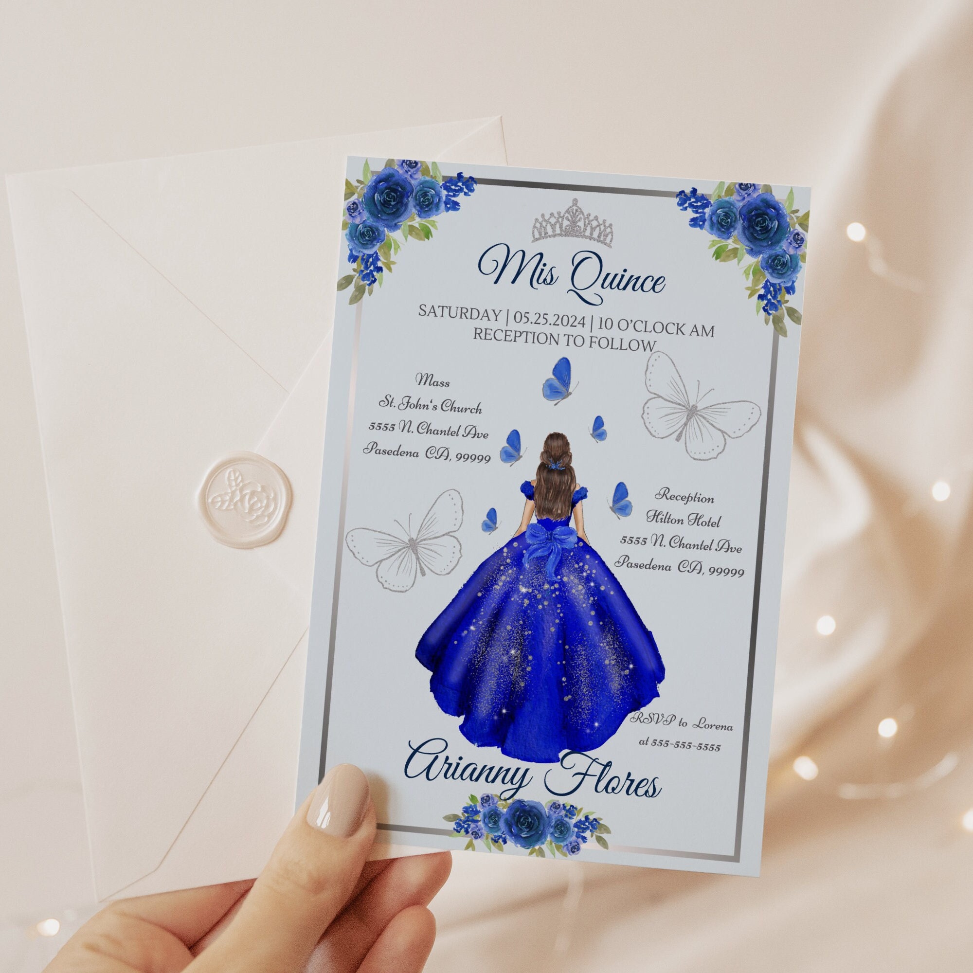 Blue Quinceañera Invitation Template, Quince Customizable Royal Blue ...
