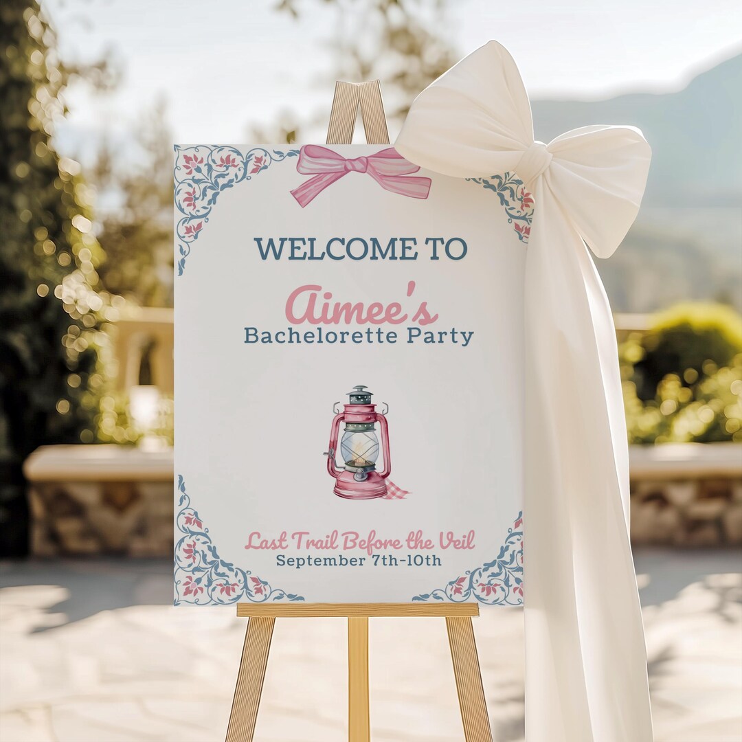 Pink and Blue Grand Millennial Welcome Sign Template, Coquette Sign ...
