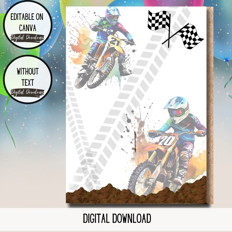 Editable Boys' Motorcross Kids Birthday Invitation 5x7 Dirt Bike ...