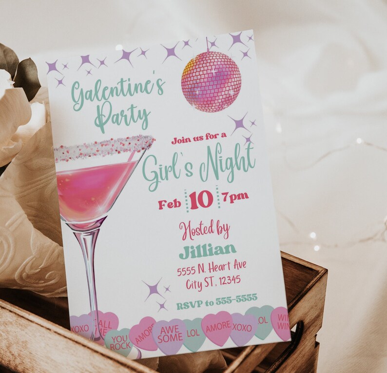 Disco Party Invitation | Galentine's Party | Valentine Cocktail Party ...