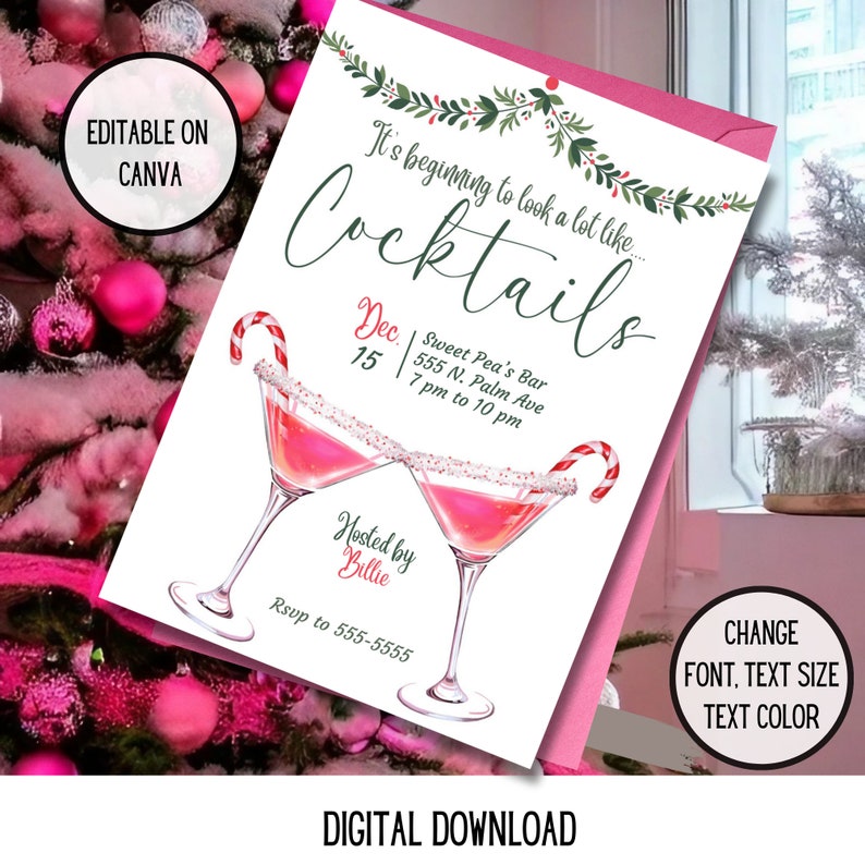 Christmas Cocktail Party Invite Christmas Cocktails Candy Cane ...