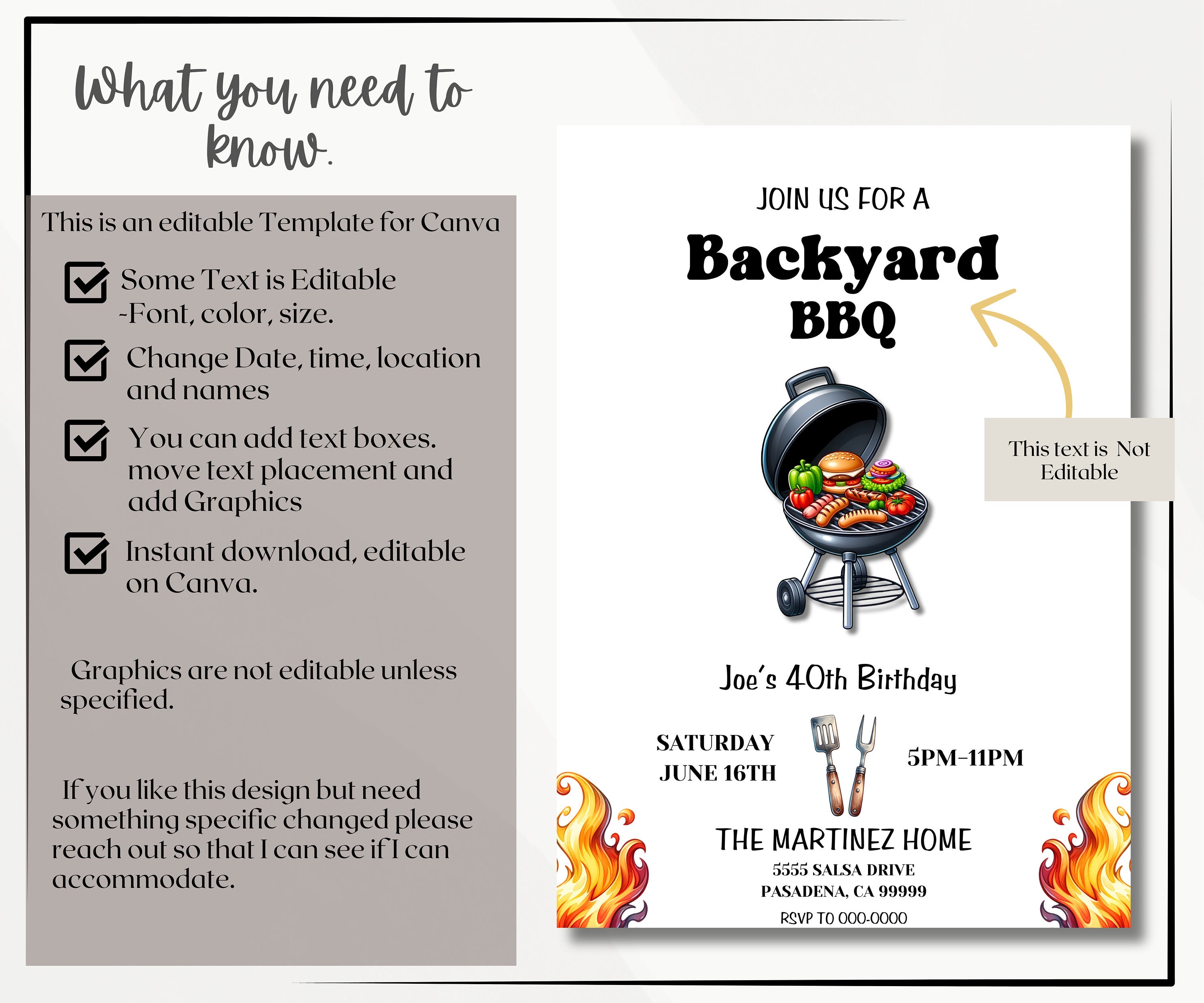 Backyard Barbeque Editable Invitation, Grill and Chill Party Invite ...