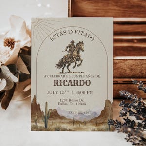 Wild West Vaquero Birthday Invitation, Spanish Invite, Vintage Cowboy ...