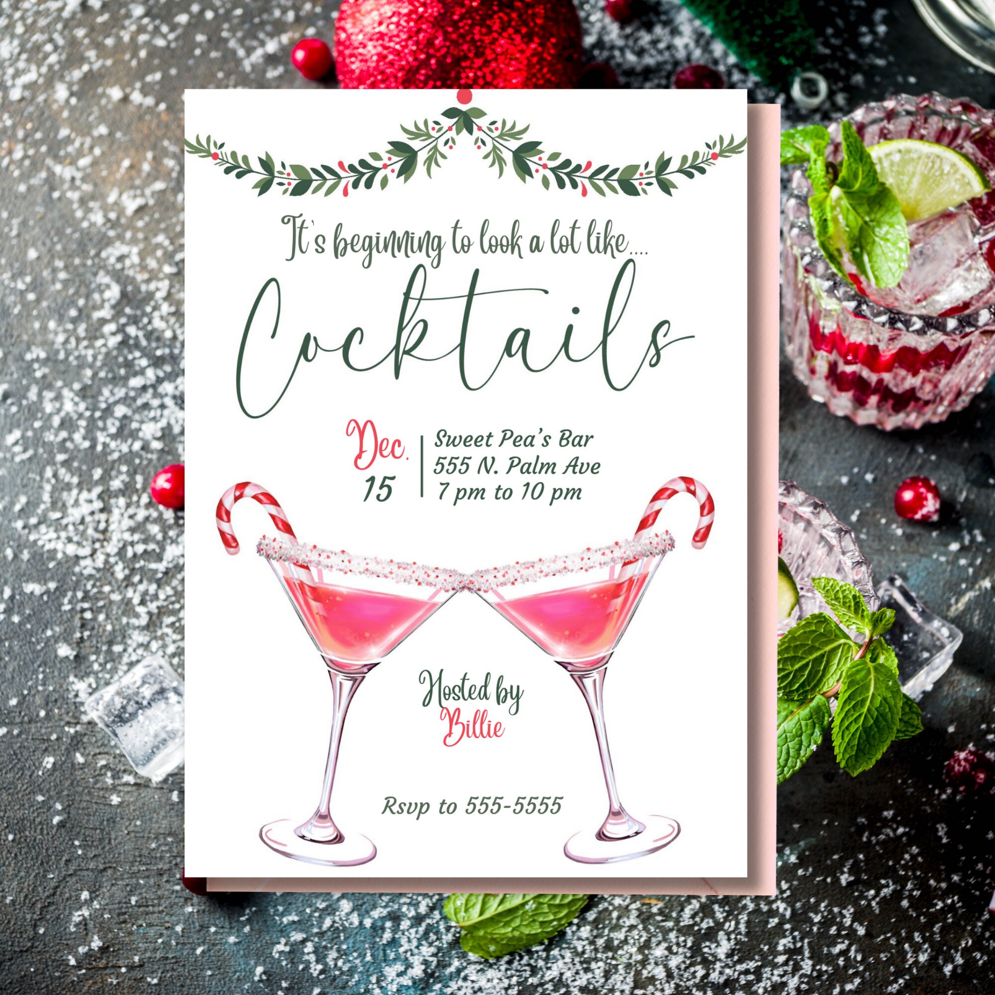 Christmas Cocktail Party Invite Christmas Cocktails Candy Cane ...