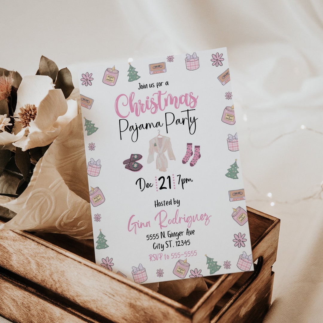 Christmas Party Invitation | Pastel Pajama Party: Editable 5x7 ...