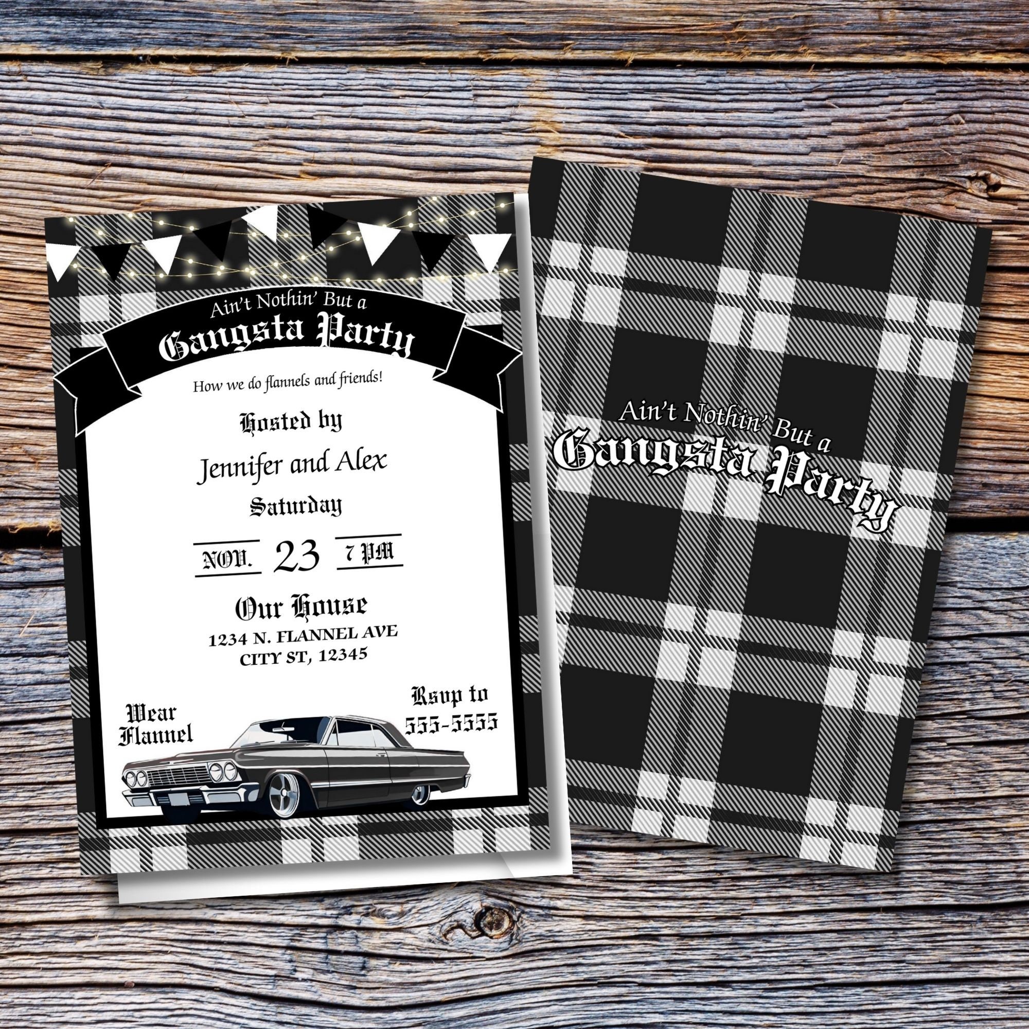 Gangsta Flannel & Friends Low Rider Party Invitation Ain't Nothin' but ...