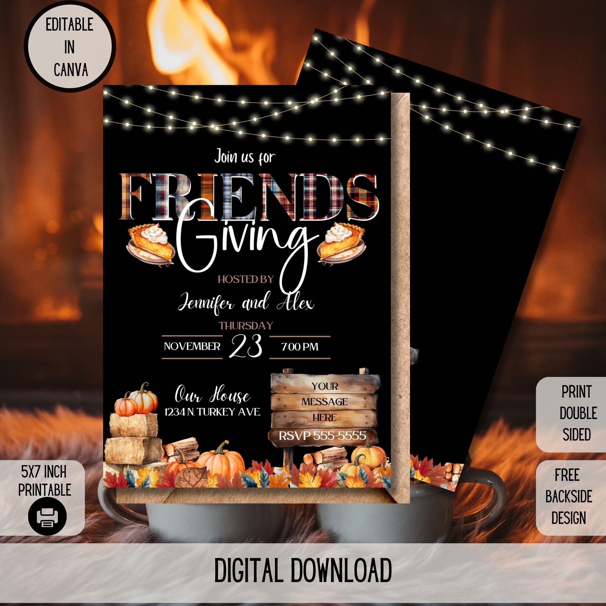 Friendsgiving Printable Invitation | Fall Gathering Invitation - Double ...
