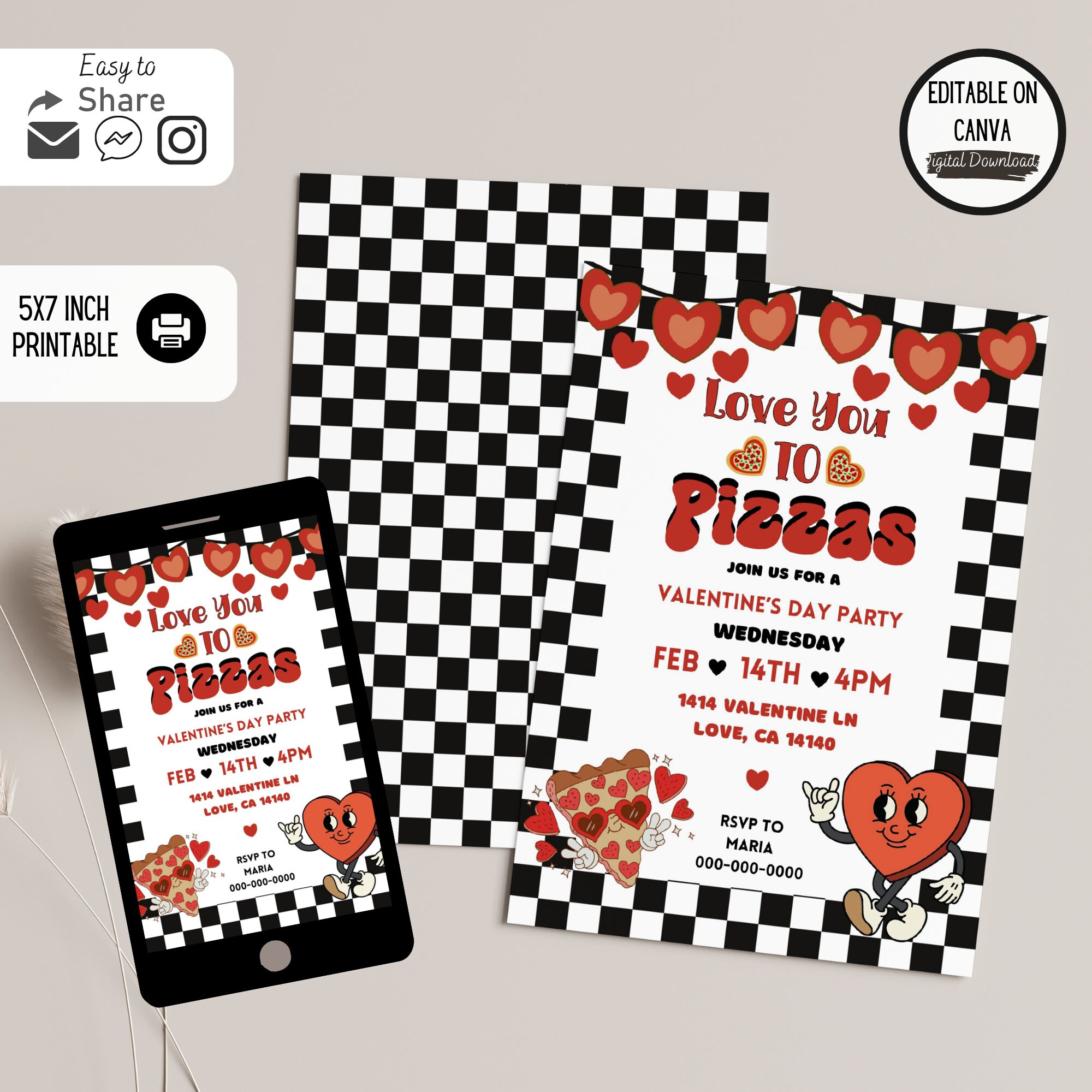Valentine's Party Invitation Retro Pizza Valentine Party Love You to ...