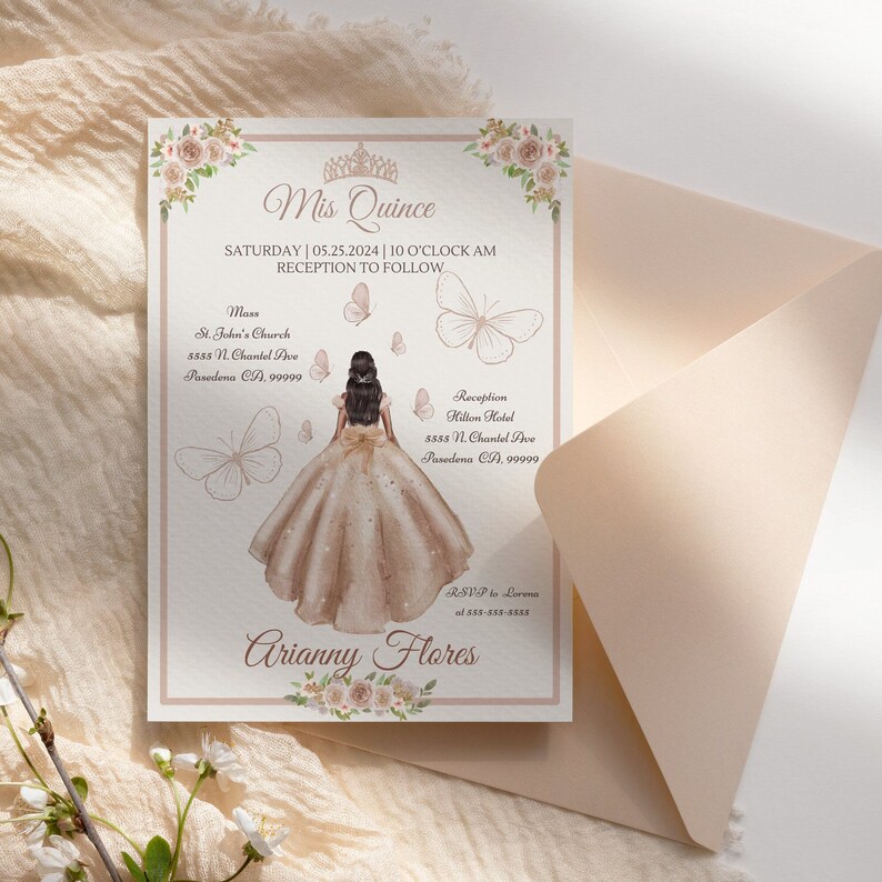 Quinceañera Invitation Template, Champagne Quince Invite, Customizable ...