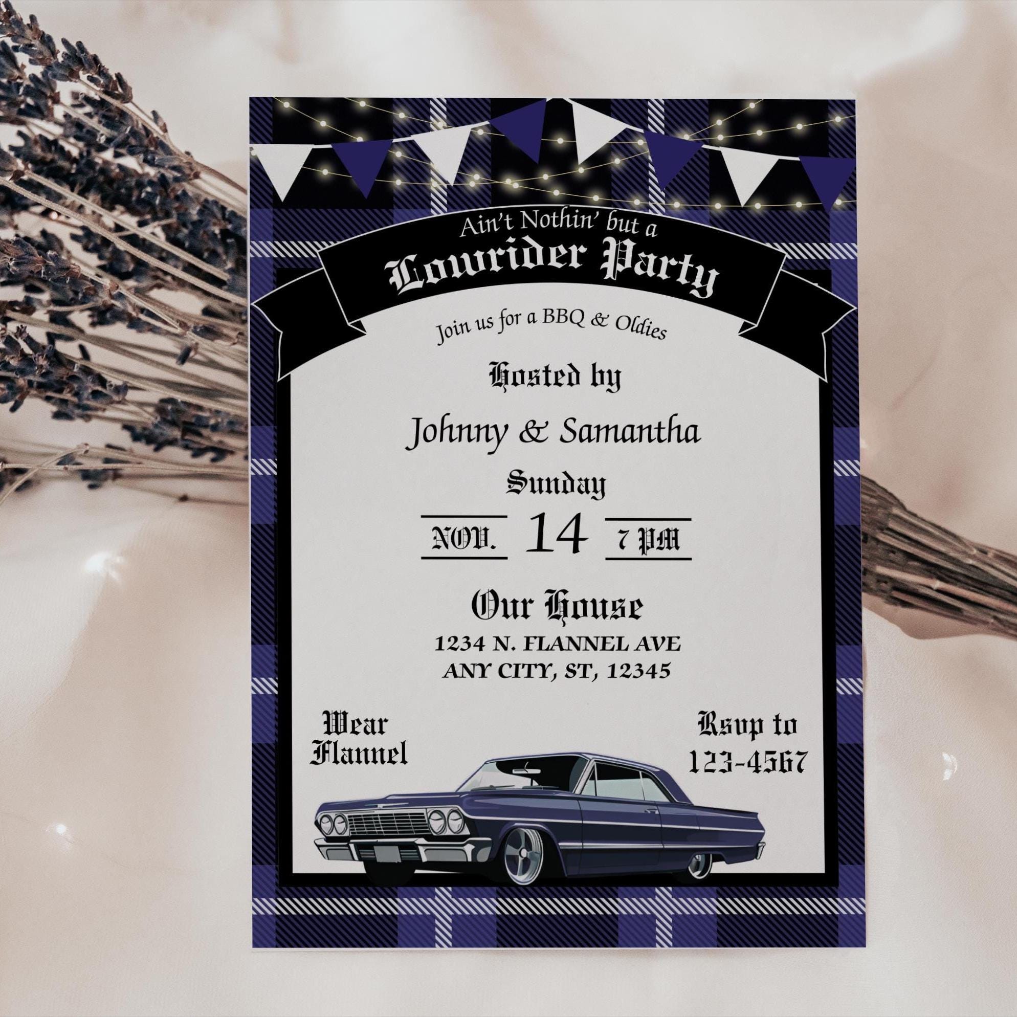 Blue Lowrider Invitation, Cholo Party, Chicano Culture, Lowrider Party ...