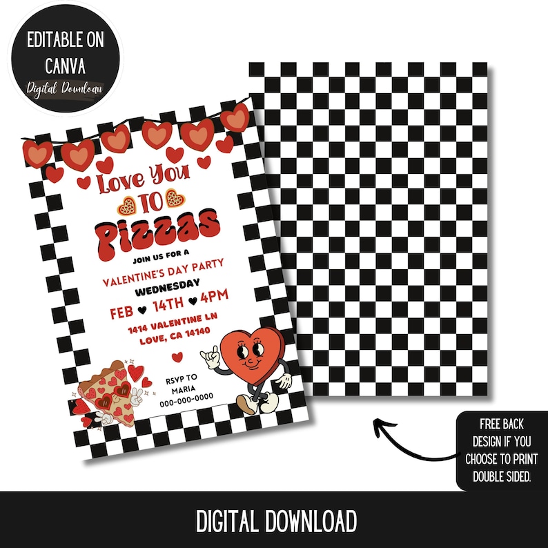 Valentine's Party Invitation | Retro Pizza Valentine Party - Love You ...
