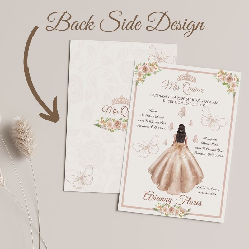 Quinceañera Invitation Template, Champagne Quince Invite, Customizable ...