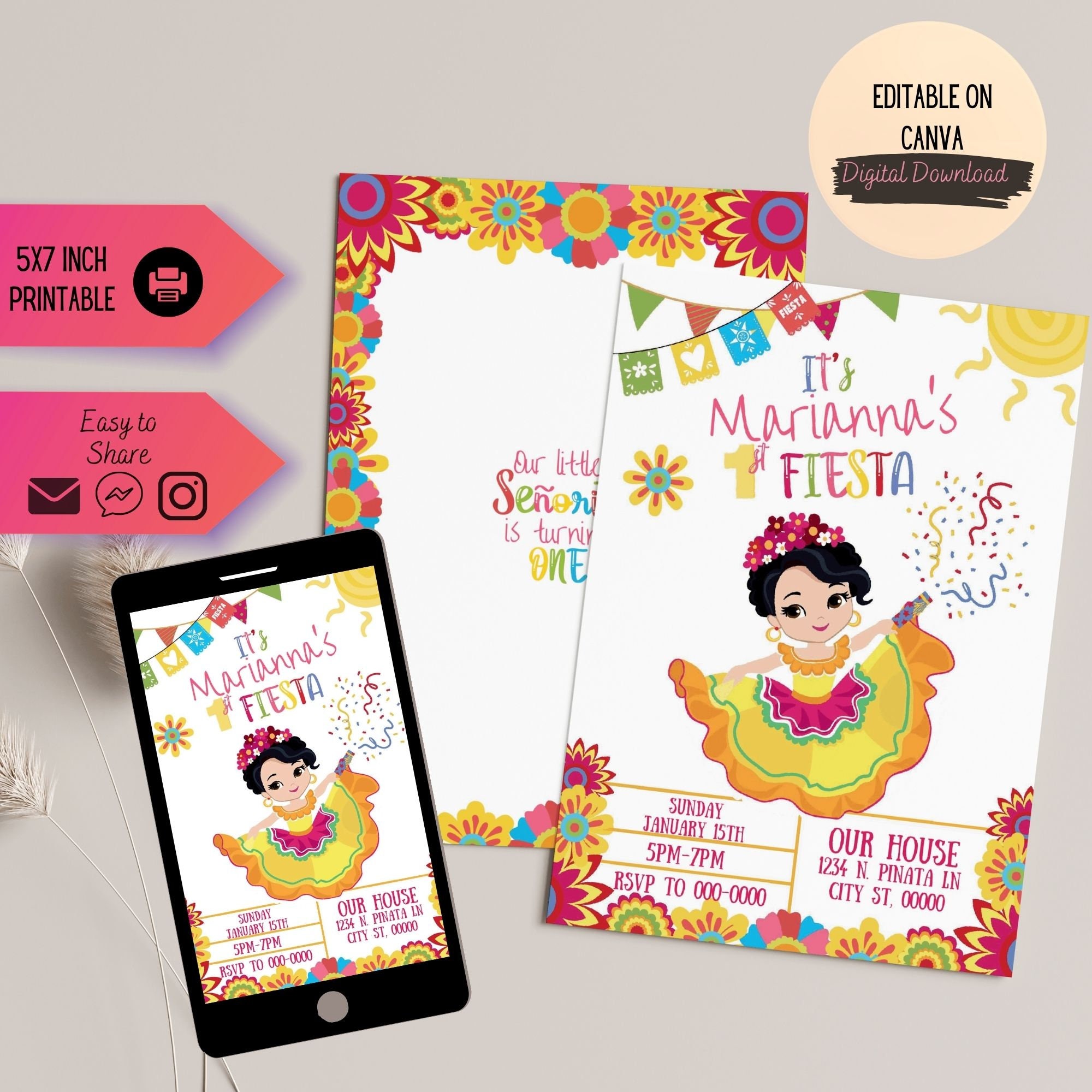 Fiesta Party Invitation 1st Fiesta First Birthday Party Invitation ...