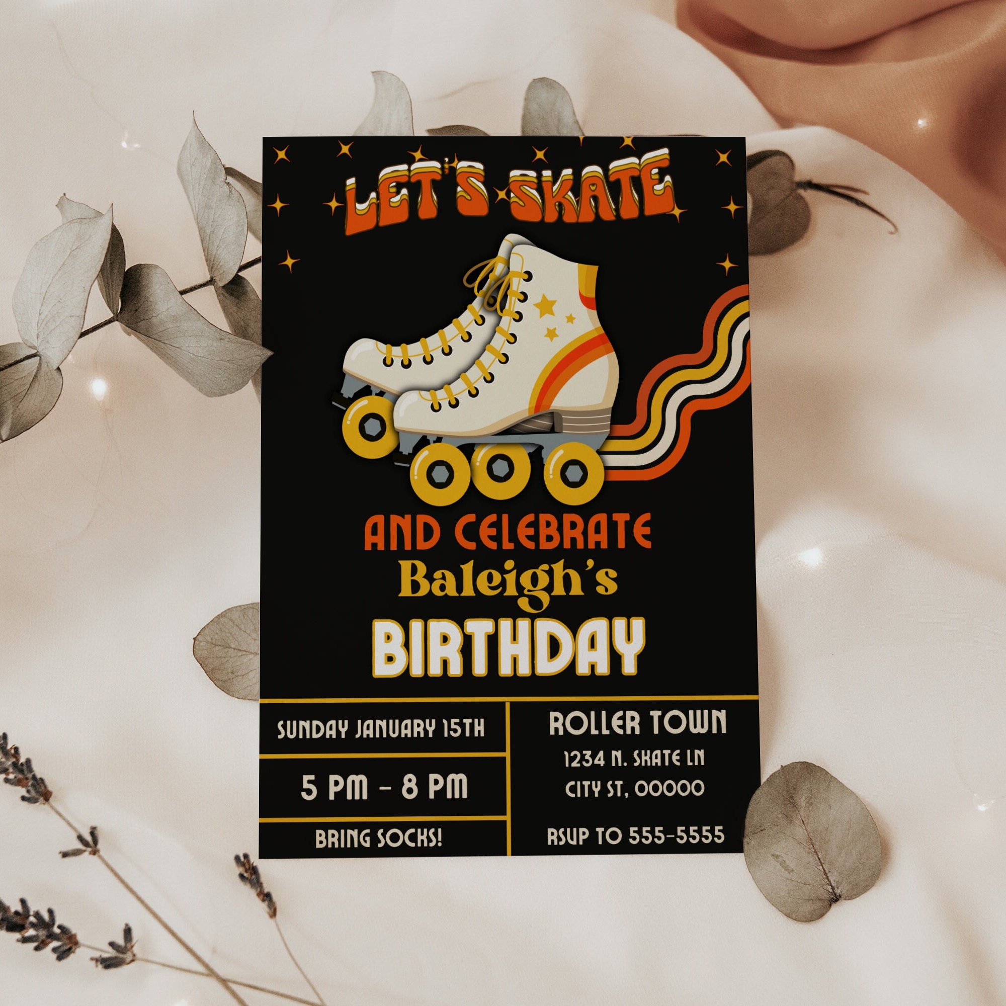 Roller Skate Birthday Invitation, Skate Party Invite, Girls Skate Party ...