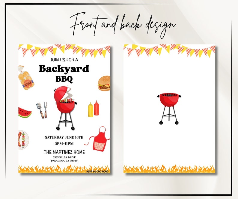 Cookout Invitation, Backyard Barbeque Editable Invitation, Grill and ...