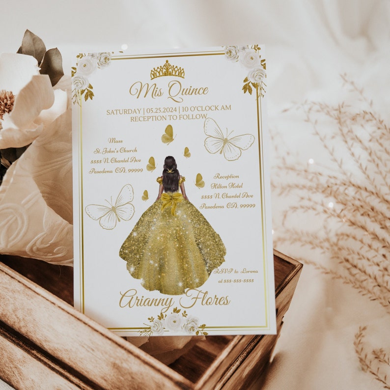Gold Quinceañera Invitation Template, Quince Customizable Gold Quince ...